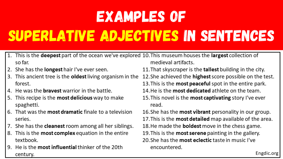 20 Examples of Superlative Adjectives in Sentences - EngDic