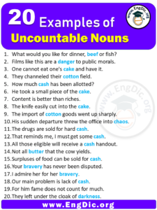 100 Examples of Uncountable Nouns in Sentences - EngDic