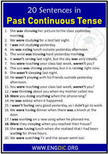 20 Sentences in Past Continuous Tense - EngDic