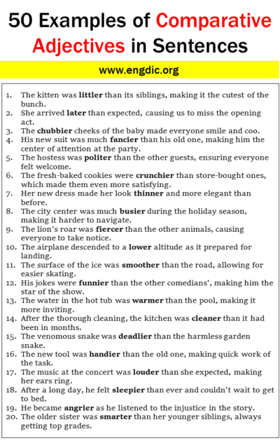 50 Examples of Comparative Adjectives in Sentences - EngDic