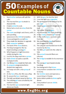 50 Examples of Countable Nouns in Sentences – EngDic