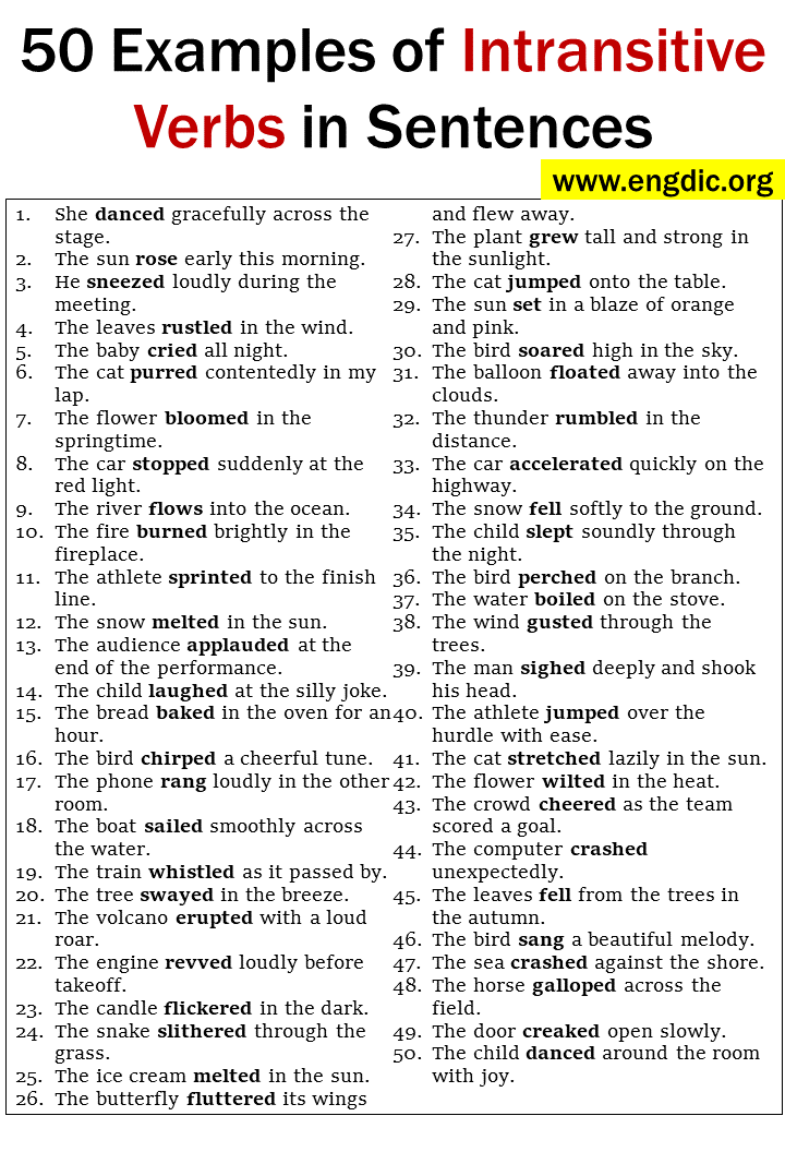 50 Examples Of Intransitive Verbs In Sentences EngDic