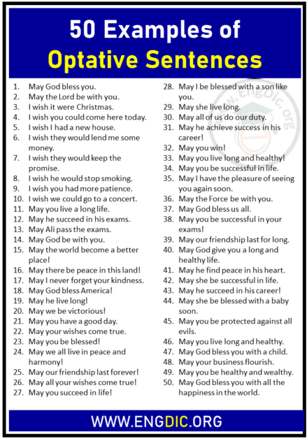 50 Examples of Optative Sentences - EngDic