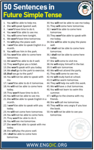 50 Example of Future Simple Tense Sentences - EngDic