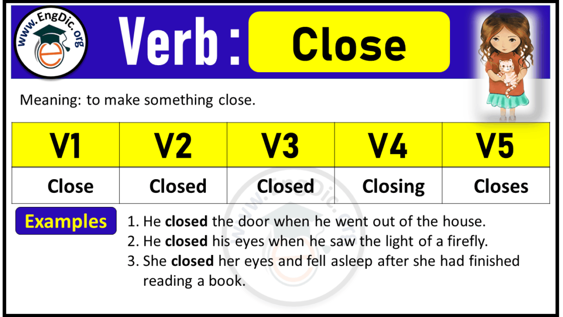 Close Verb Forms: Past Tense and Past Participle (V1 V2 V3) - EngDic