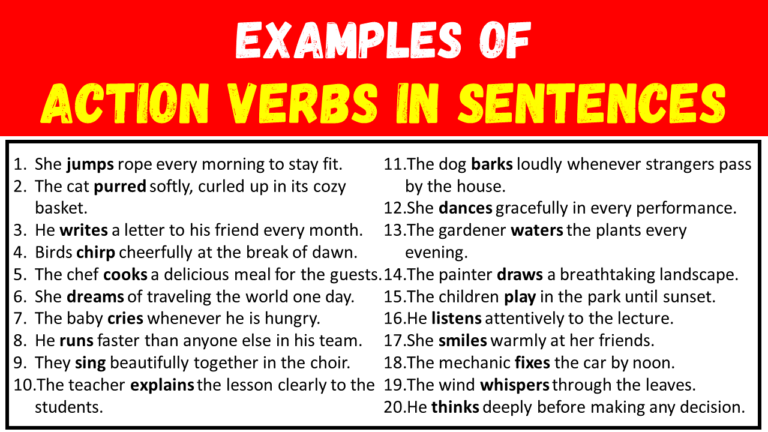 100 Examples of Action Verbs in Sentences - EngDic