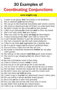 50 Examples of Coordinating Conjunctions in Sentences - EngDic