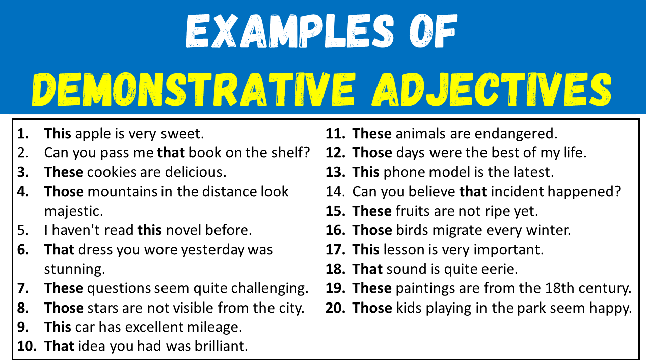 100 Examples of Demonstrative Adjectives in Sentences - EngDic