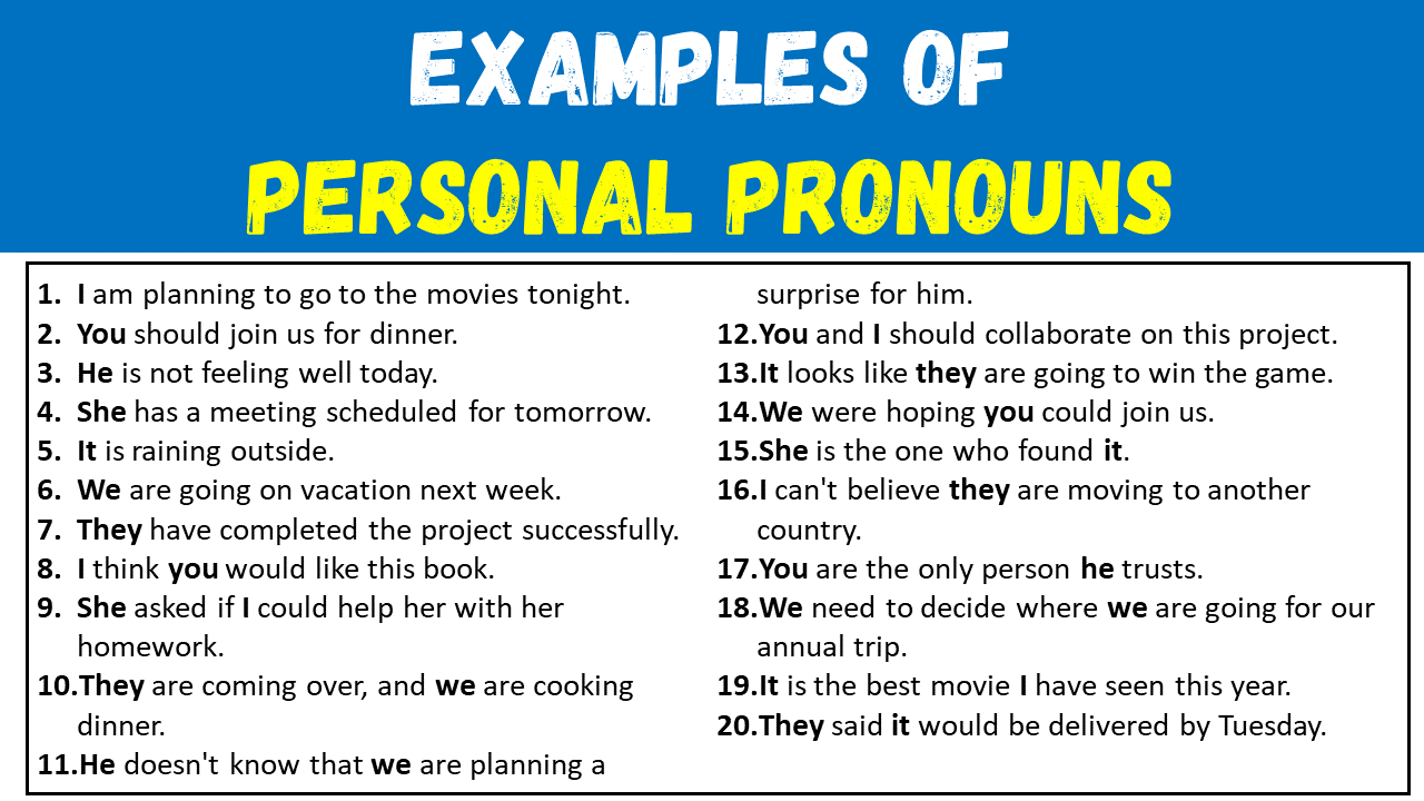 50 Examples of Personal Pronouns in Sentences - EngDic