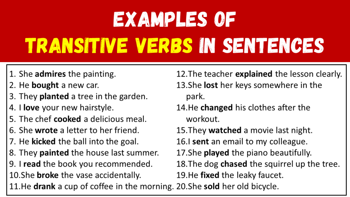 +50 Examples of Transitive Verbs in Sentences - EngDic