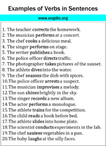 100 Examples of Verbs in Sentences PDF - EngDic