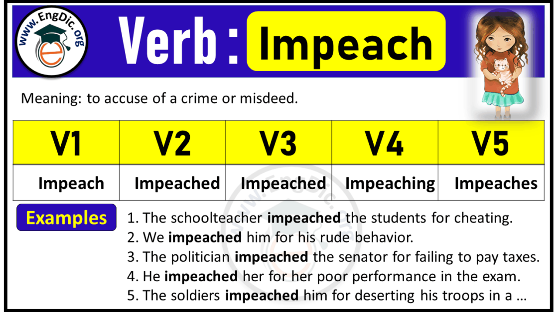 Impeach Verb Forms: Past Tense and Past Participle (V1 V2 V3) - EngDic