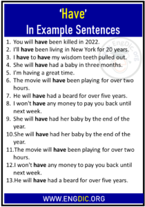 +20 Sentences Using ‘HAVE’, HAVE in Example Sentences - EngDic