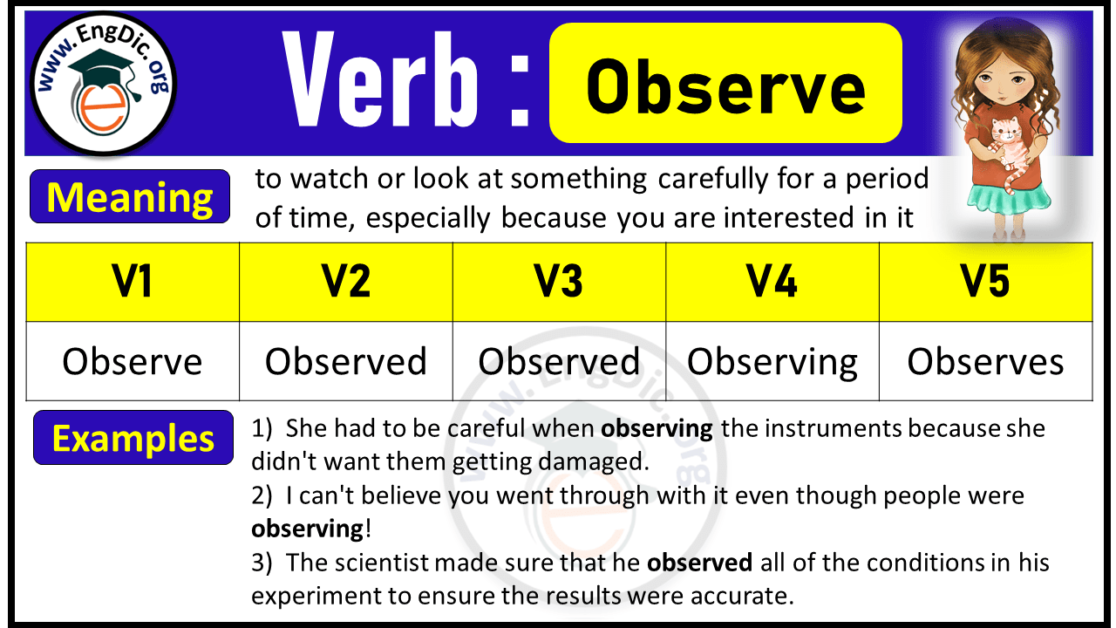 Observe Verb Forms: Past Tense and Past Participle (V1 V2 V3) - EngDic