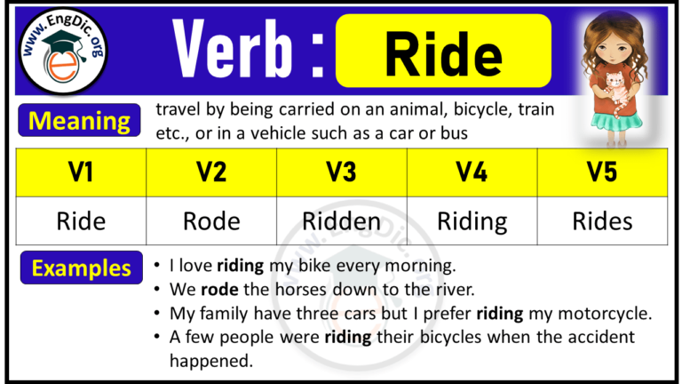 Ride Verb Forms: Past Tense and Past Participle (V1 V2 V3) - EngDic