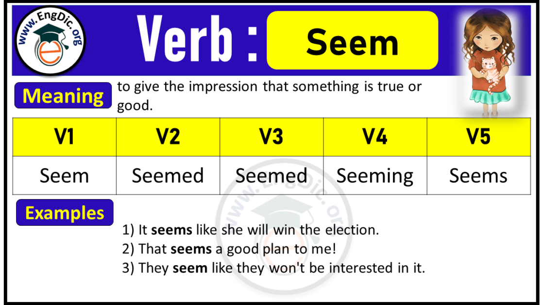 Seem Verb Forms: Past Tense and Past Participle (V1 V2 V3) - EngDic