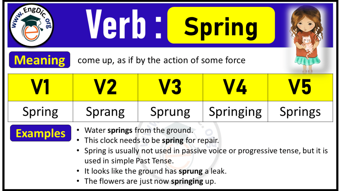 Spring Verb Forms: Past Tense and Past Participle (V1 V2 V3) - EngDic