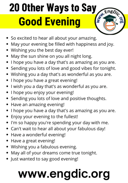 220+ Other Ways to Say Good Evening - EngDic