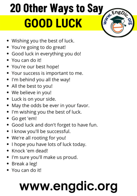 120+ Cute Ways to Say Good Luck, GOOD LUCK Phrases - EngDic