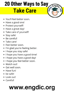 220+ Creative Ways to Say Take Care, Synonyms of Take Care - EngDic