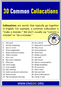 30 Common Collocation Words List - EngDic