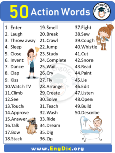 +50 Action Words in English (Sentences & Pictures) - EngDic