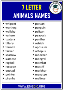 7 Letter Animals Names List - EngDic