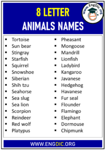 8 Letter Animals Names List - EngDic