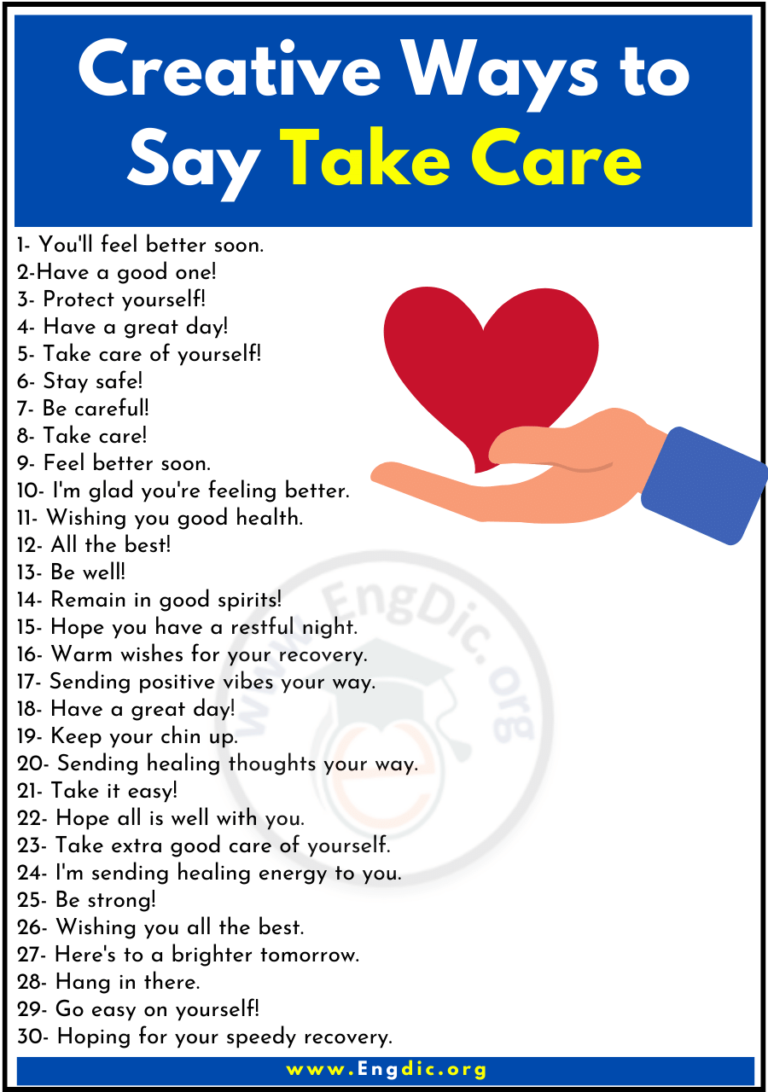 220+ Creative Ways to Say Take Care, Synonyms of Take Care - EngDic