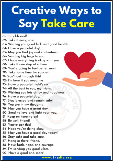 220+ Creative Ways to Say Take Care, Synonyms of Take Care - EngDic