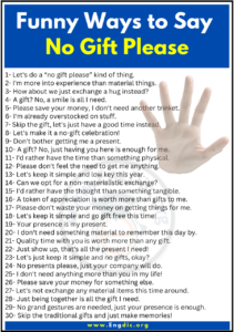 30+ Funny Ways to Say No Gift Please - EngDic