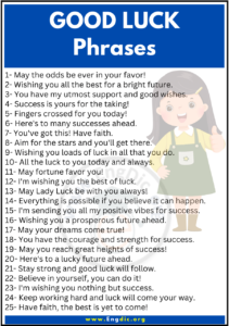 120+ Cute Ways to Say Good Luck, GOOD LUCK Phrases - EngDic