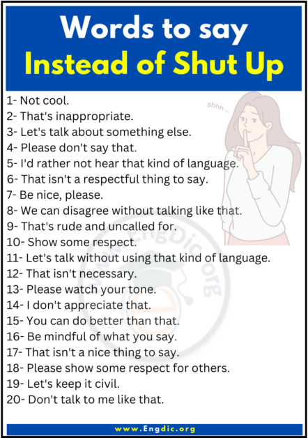 220+ Other Ways to Say Shut Up, Synonyms of Shut Up - EngDic