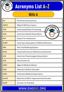 Acronyms List A-Z, List of Common Acronyms - EngDic