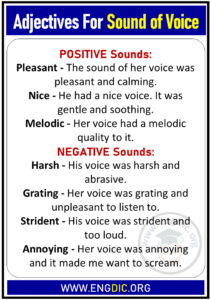 Adjectives for Sound of Voice, Positive and Negative Sound Adjectives ...