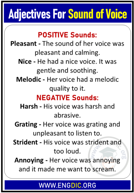 Adjectives for Sound of Voice, Positive and Negative Sound Adjectives ...