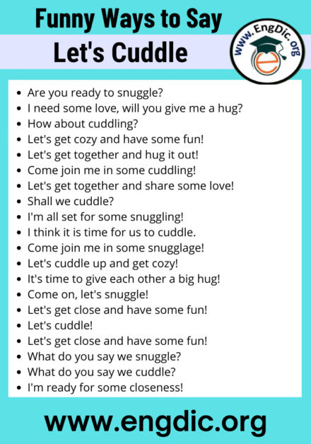 30+ Funny Ways to Say Let's Cuddle - EngDic