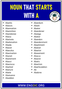 800+ Nouns that Start with A (All Types and Pictures) - EngDic