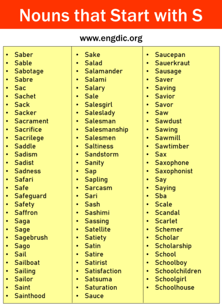 765+ Nouns That Start with S (All Types and Pictures) - EngDic