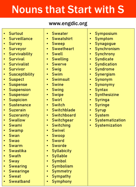 765+ Nouns That Start with S (All Types and Pictures) - EngDic