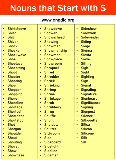 765+ Nouns That Start with S (All Types and Pictures) - EngDic