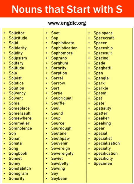 765+ Nouns That Start with S (All Types and Pictures) - EngDic