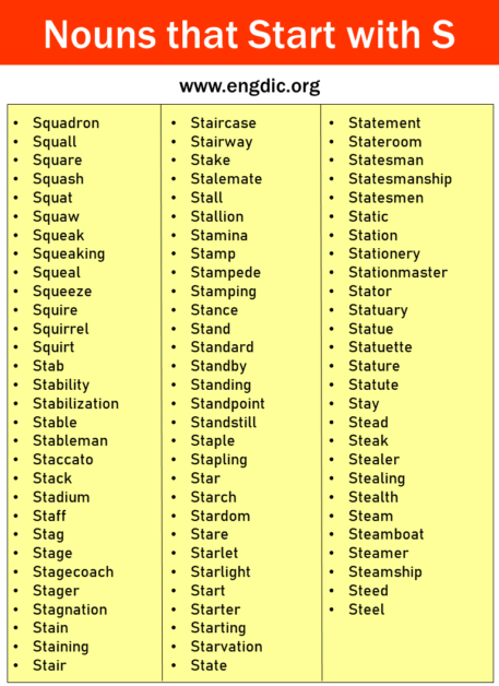 765+ Nouns That Start with S (All Types and Pictures) - EngDic
