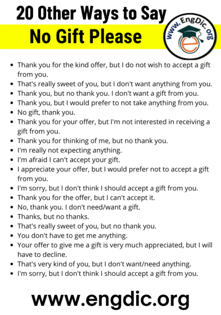 50+ Cute Ways to Say No Gift Please - EngDic