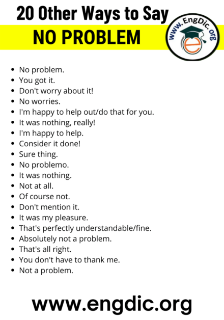 100+ Wonderful Other Ways to Say No Problem [Also Synonyms] - EngDic