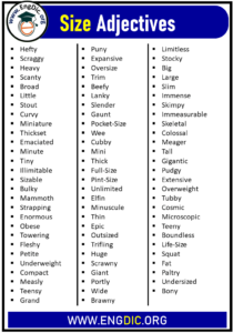 100+ List of Size Adjectives in English, Size Words - EngDic