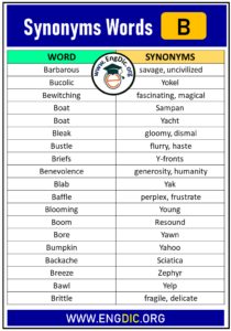 100 Synonyms That Starts with B, Synonyms with B - EngDic