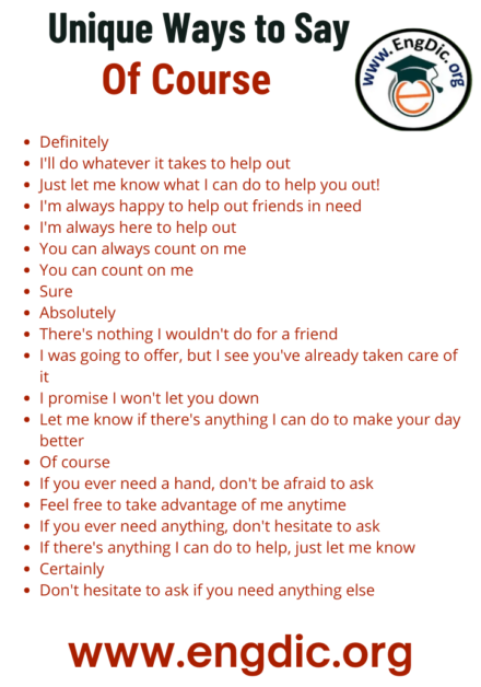 30+ Unique Ways to Say Of Course - EngDic