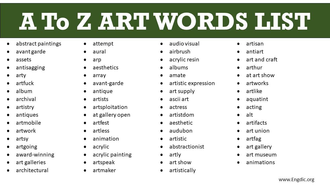 A To Z Art Words List Art Vocabulary Words EngDic