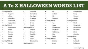 List of Halloween Vocabulary Words Starting With A to Z - EngDic